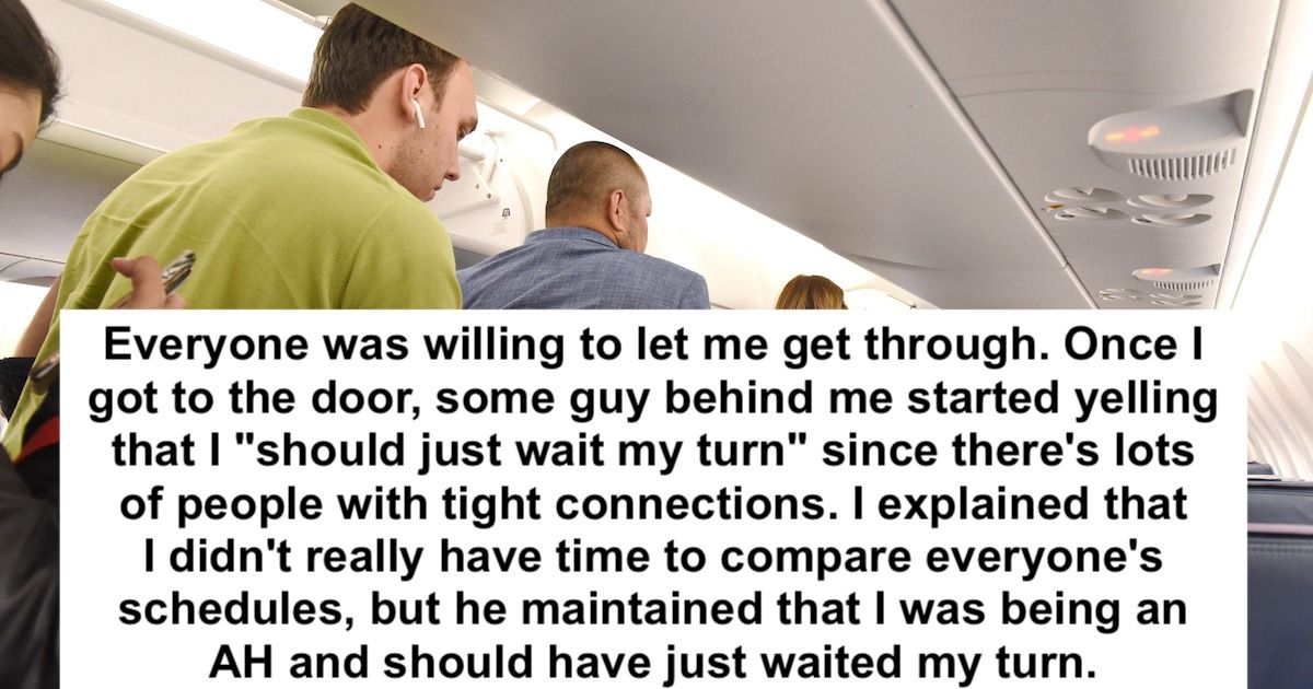 Person gets called an 'AH' for cutting line to get off plane and make ...