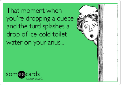 That moment when you're dropping a duece and the turd splashes a drop ...