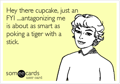 Hey there cupcake, just an FYI ....antagonizing me is about as smart as ...