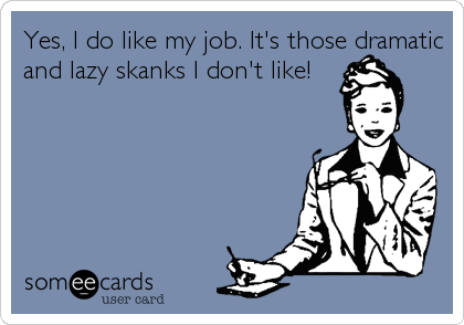 Yes, I do like my job. It's those dramatic and lazy skanks I don't like ...