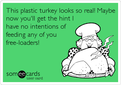 This plastic turkey looks so real! Maybe now you'll get the hint I have ...