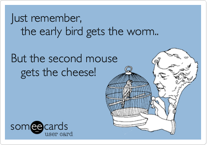 Just rememember, the early bird gets the worm.. But the second mouse ...
